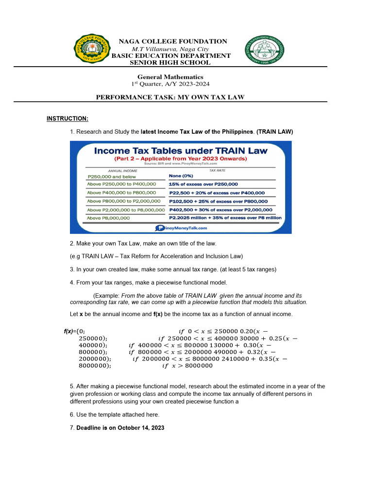 PT 2 TAX LAW Gen Math Piecewise Function Repaired Repaired | PDF ...