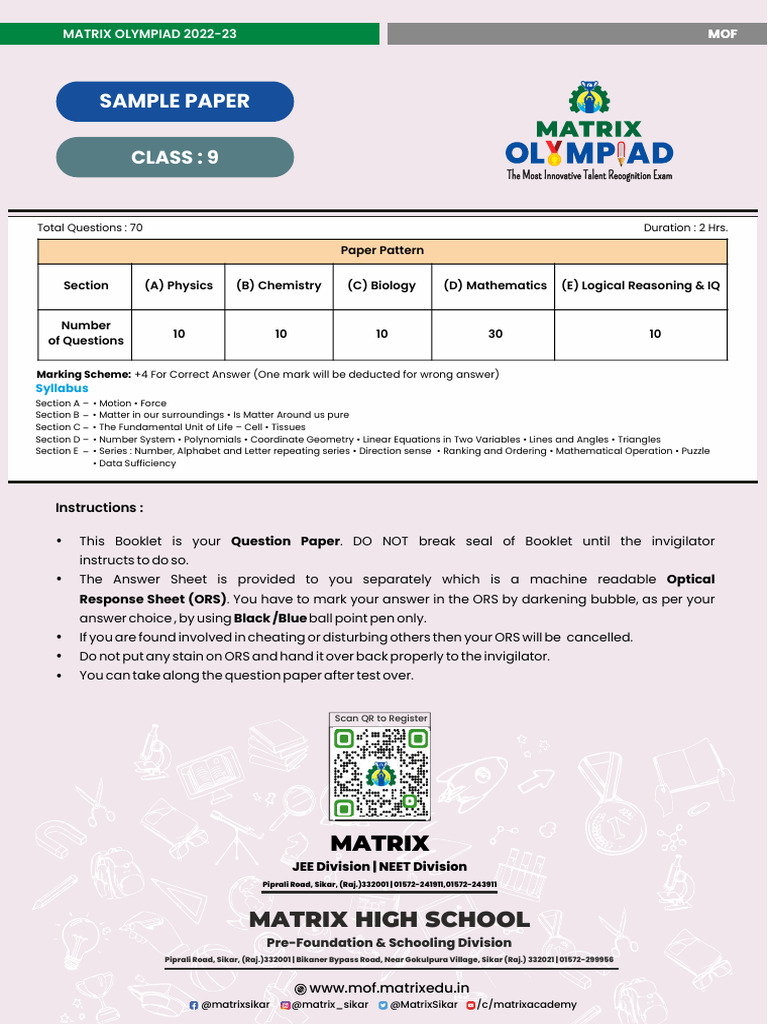 Sample Paper: Class: 9 | PDF