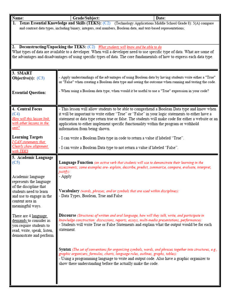 Edtpa Lesson Plan Guide LPG | PDF | Data Type | Boolean Data Type