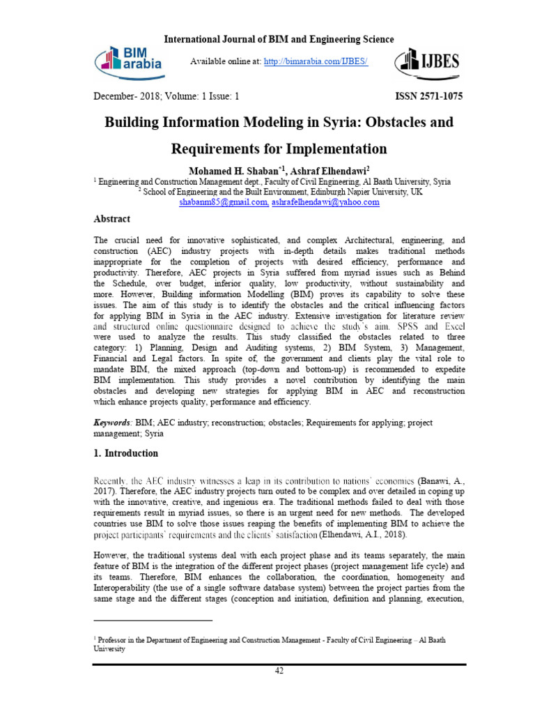 Building Information Modeling in Syria Obstacles and Requirements For Implementation | PDF ...