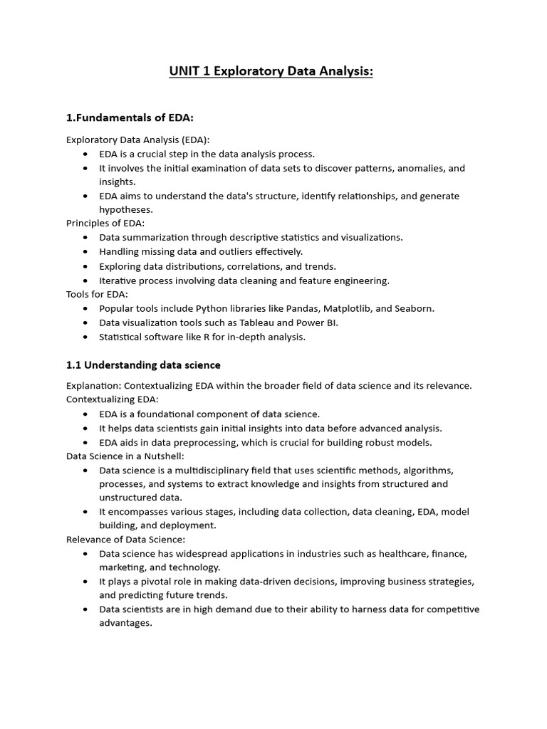 UNIT 1 Exploratory Data Analysis | PDF | Data Analysis | Bayesian Inference