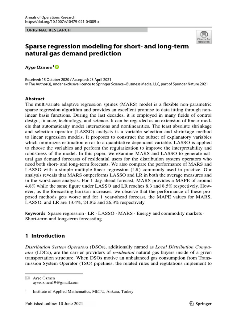 10.1007@s10479 021 04089 X | PDF | Regression Analysis | Linear Regression