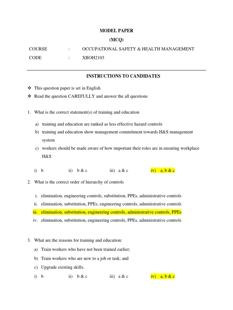 Xboh2103 - Occupational Safety Health Management - Model Paper Answers ...
