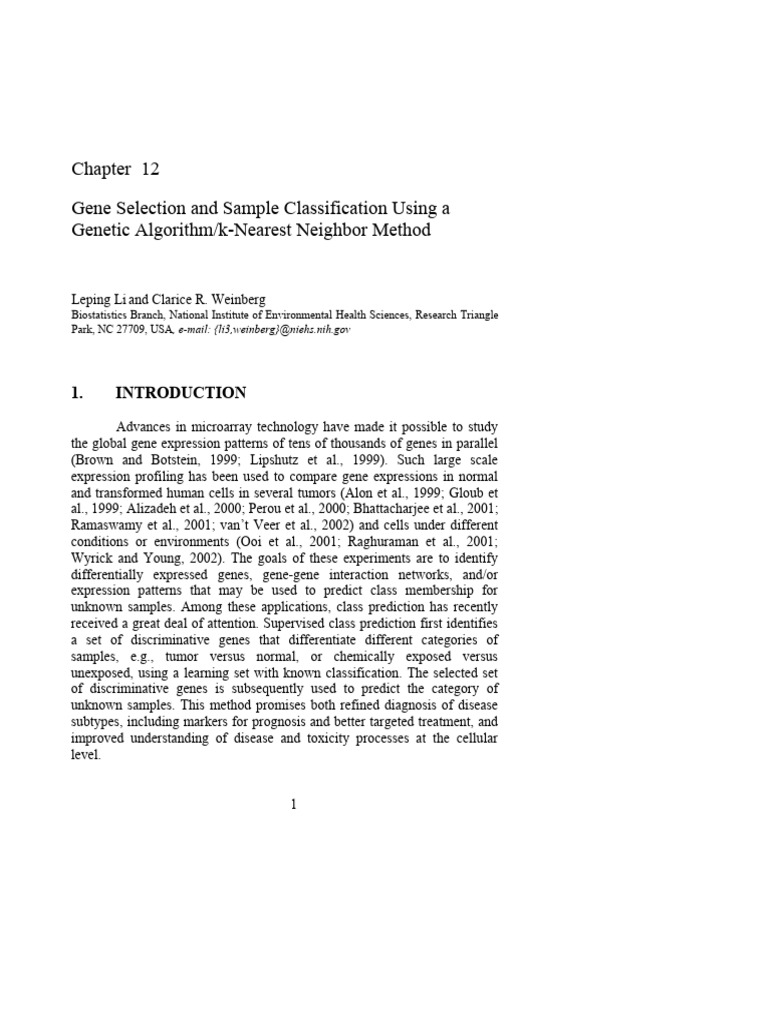 Gene Selection and Sample Classification | PDF