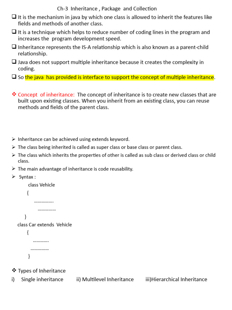 Ch 3 Inheritance Package And Collection Pdf