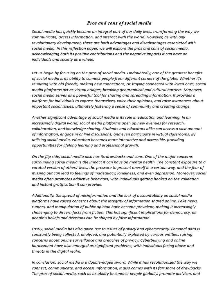 Media Pros and Cons | PDF | Social Media | Popular Culture & Media Studies