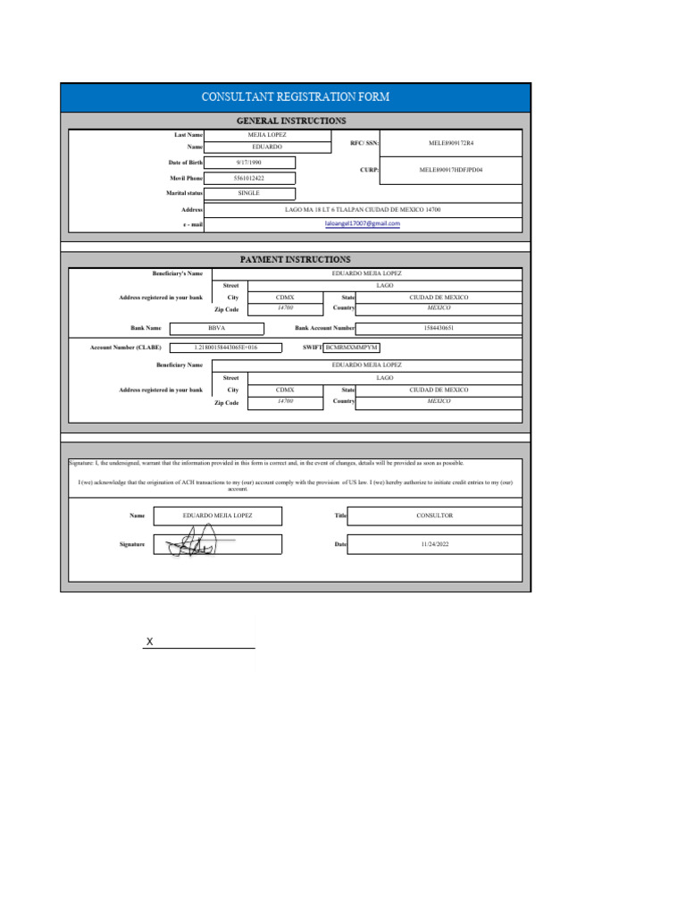 Consultant Registration Form EDUARDO M. | PDF