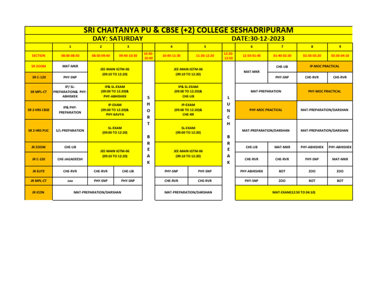 Time Table 30-12-2023 | PDF