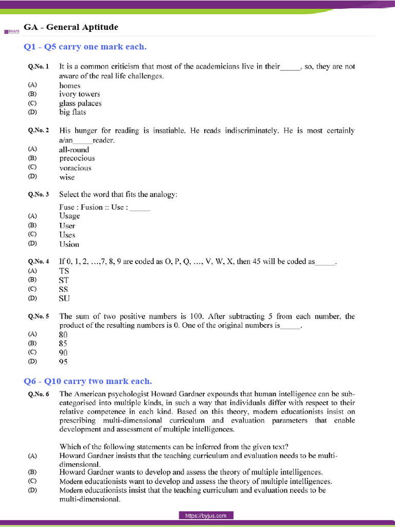 GATE Exams Civil Engineering Previous Year Paper 2020 | PDF | Science ...