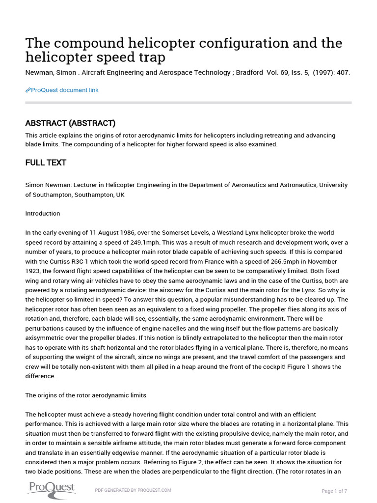 The Compound Helicopter Configuration and The | PDF | Helicopter Rotor | Helicopter