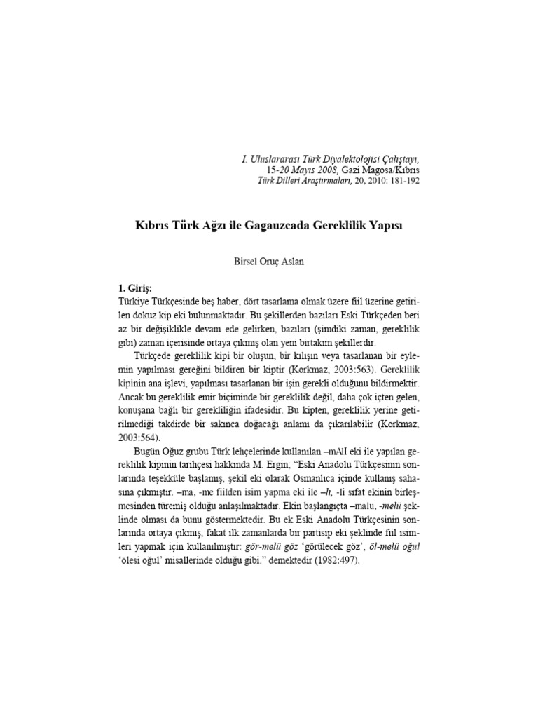Kibris Turk Agzi Ile Gaguzcada Gereklili | PDF