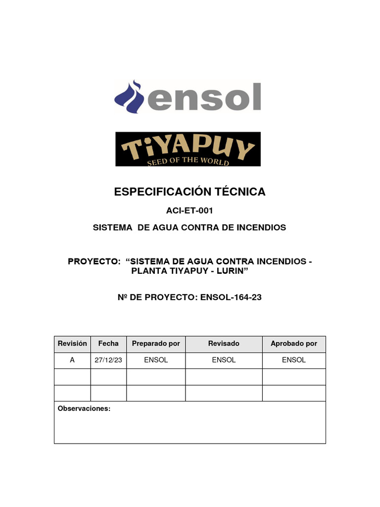 Ensol 164 23 Aci Et 001 | PDF | Tubería (transporte de fluidos ...
