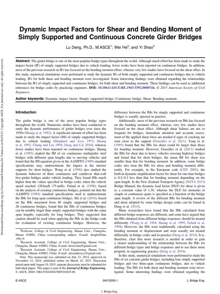 Dynamic Impact Factors For Shear and Bending Moment of Simply Supported ...
