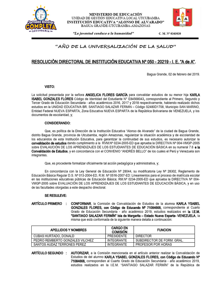 Resolucion Convalidación | PDF