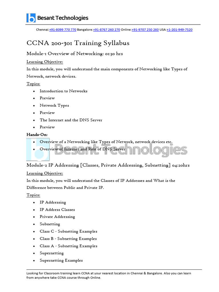 Ccna Course Syllabus | PDF | Internet Protocol Suite | Computer Network