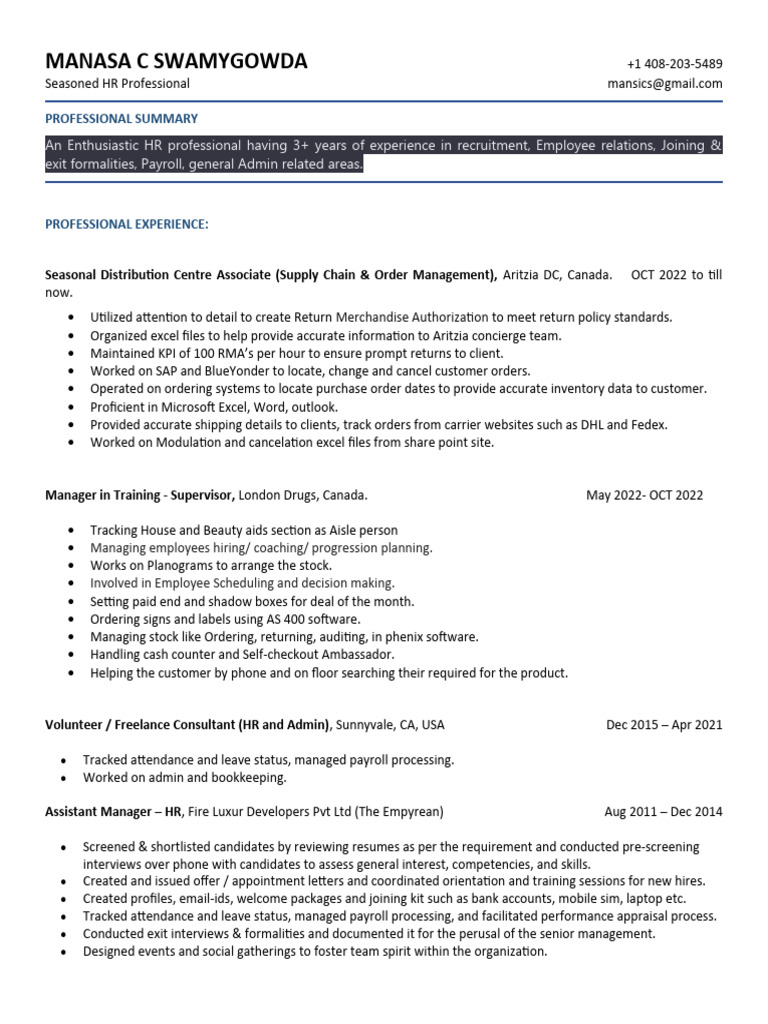 Manasa Resume | PDF | Career & Growth | Business