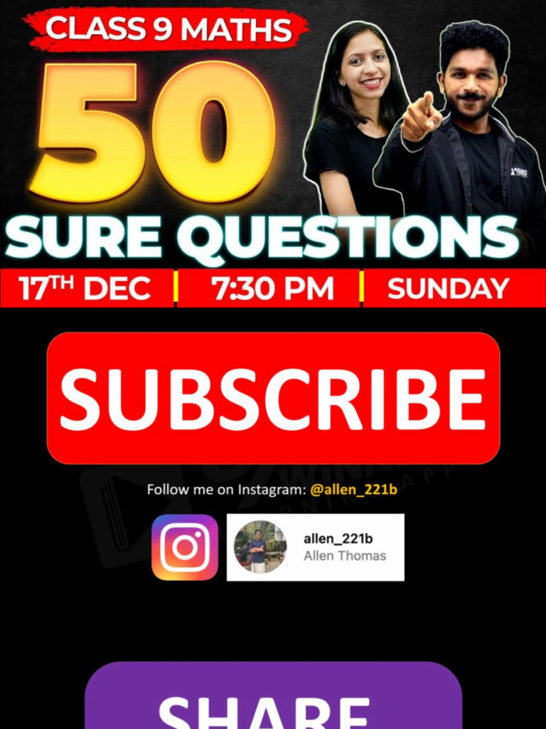 Class 9 Maths Final Marathon 50 Sure Questions | PDF