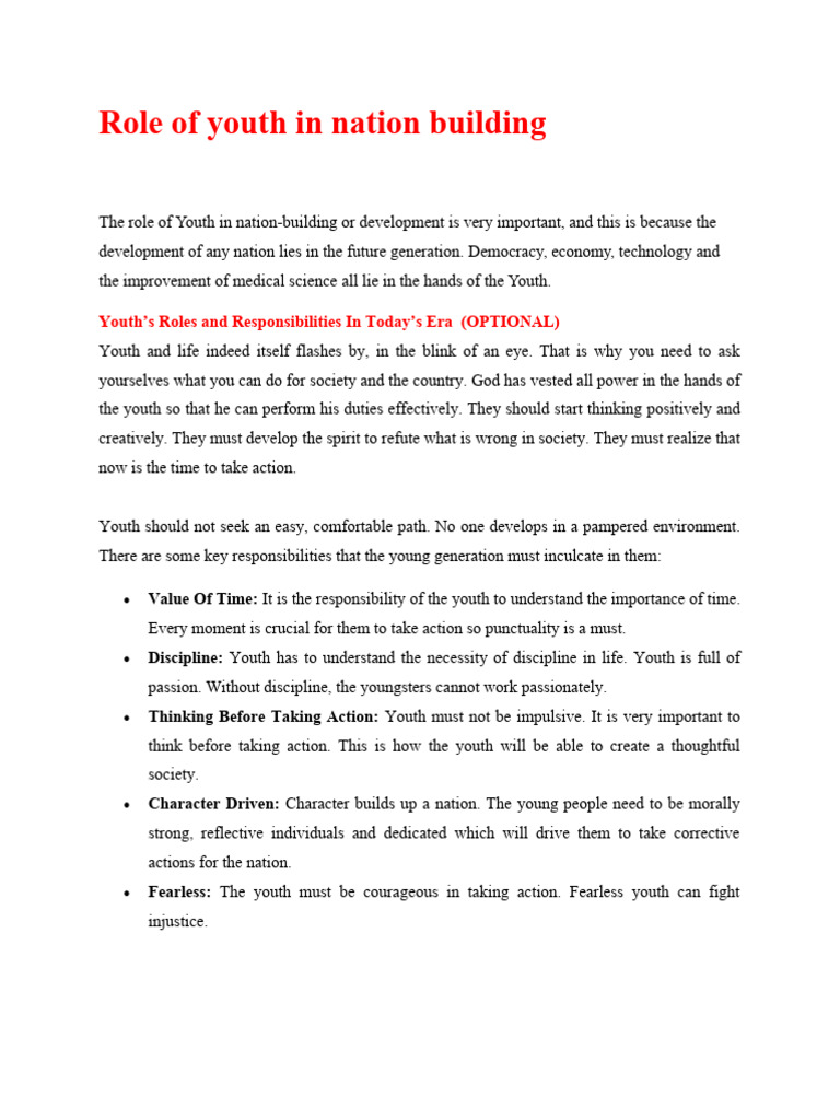 Youth's Role in Nation Building | PDF | Disciplines