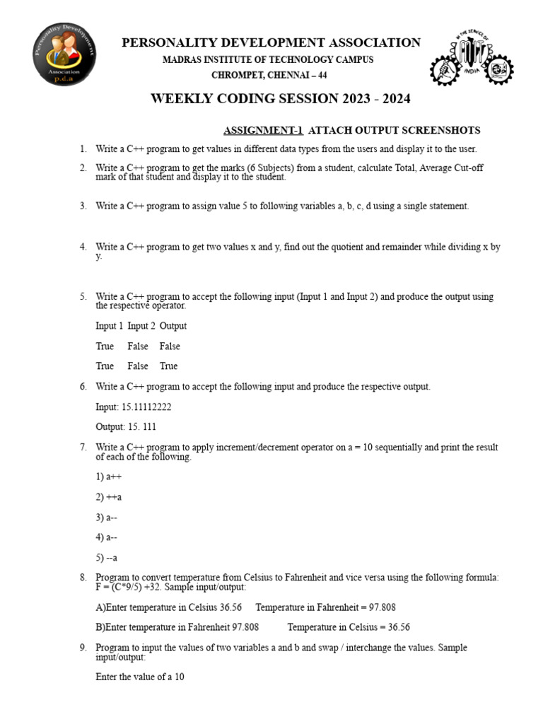 Coding Session Week 1 - Assignment 1 | PDF Coding Session Week 1 - Assignment 1 | PDF