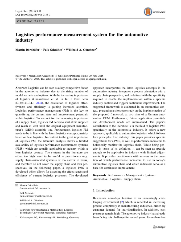 Automotive Logistics Performance Metrics | PDF | Performance Indicator ...