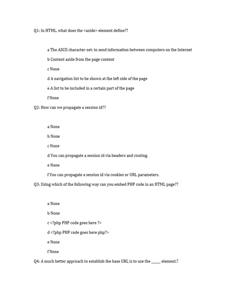 HTML and PHP Coding Quiz Questions | PDF | Business | Computers