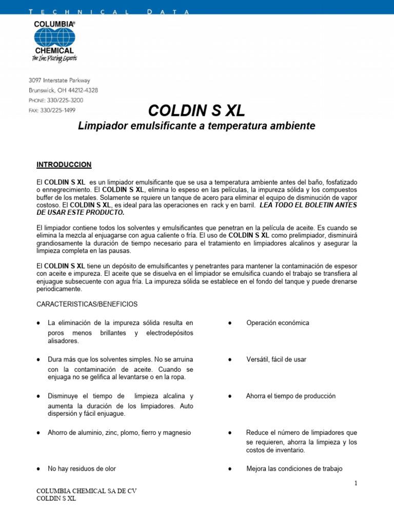 TDS Coldin S XL | PDF