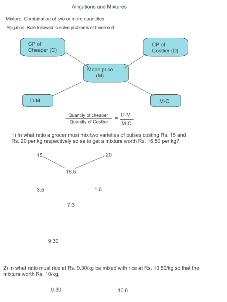 Alligations and Mixture | PDF