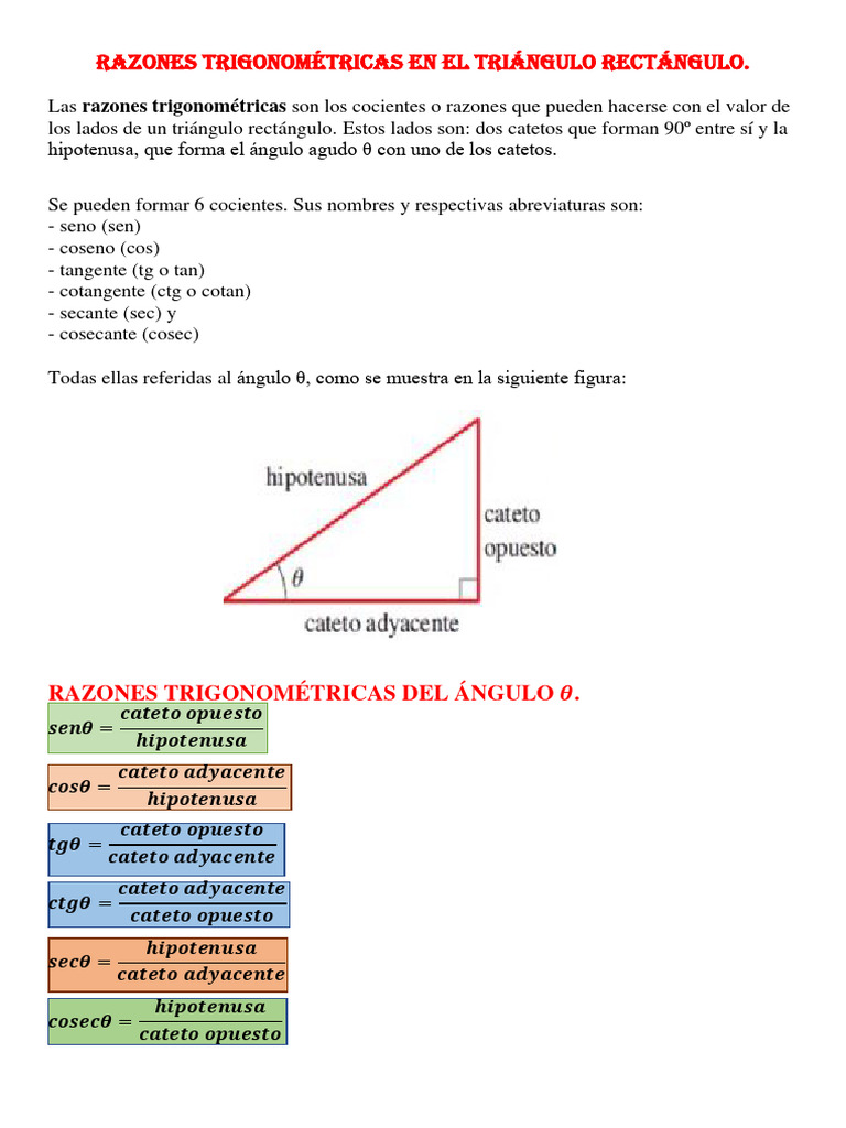 Razones Trigonométricas en El Triángulo Rectángulo | PDF | Hogar, jardinería y bricolaje