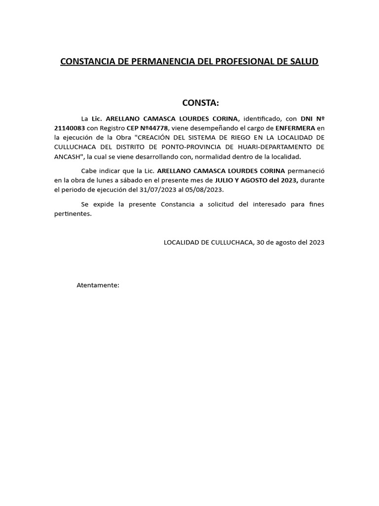 Constancia Profesional de Salud | PDF