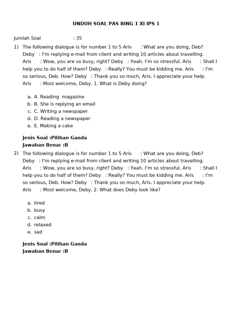 Lembar Soal PAS BING 1 XI IPS 1 | PDF | Water | Weight Loss