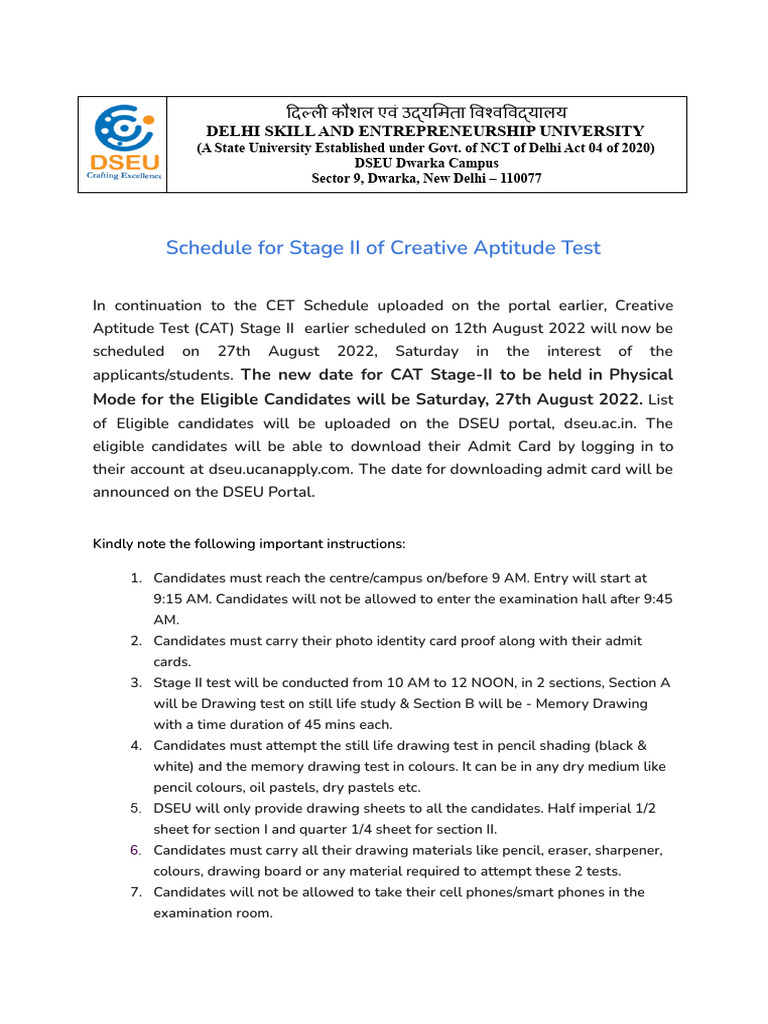 Updated Schedule For CAT Stage II | PDF