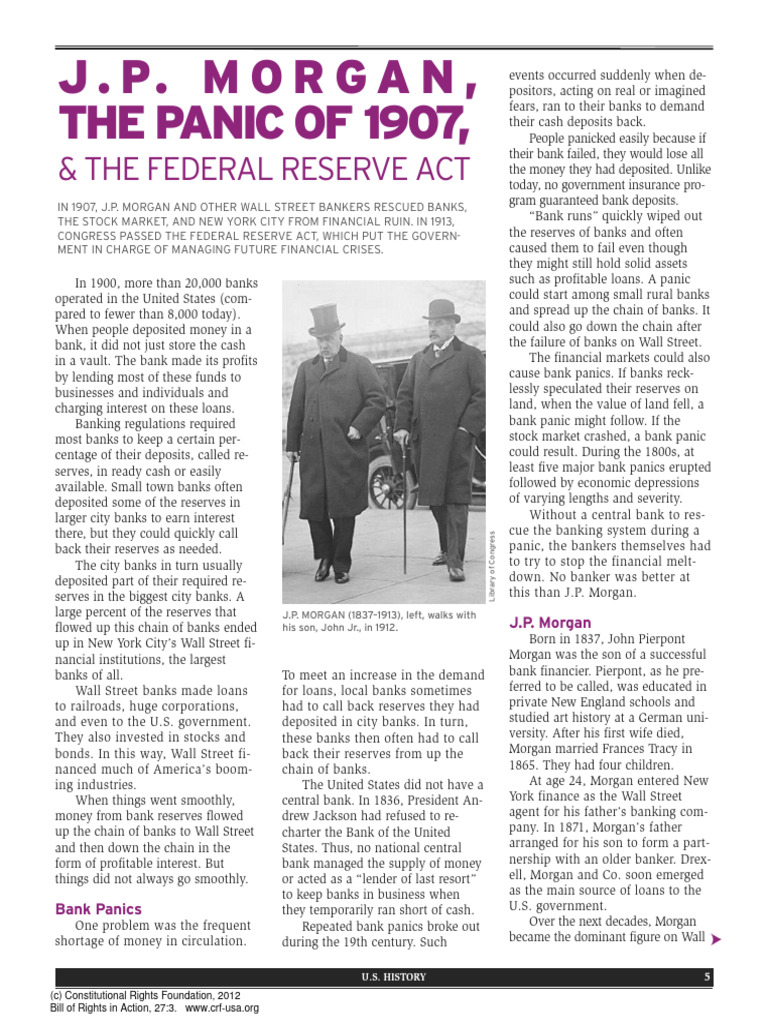 J.P. Morgan and the 1907 Financial Crisis | PDF | Banks | Bank Run