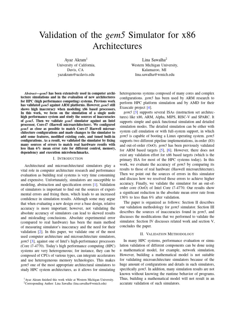 2019 - Validation of The Gem5 Simulator For x86 Architectures | PDF | Cpu Cache | Central ...