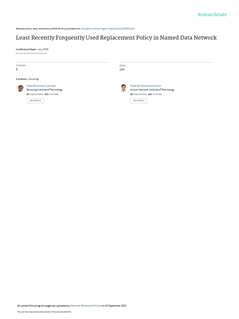 2019 Least Recently Frequently Used Replacement Policy in Named Data ...