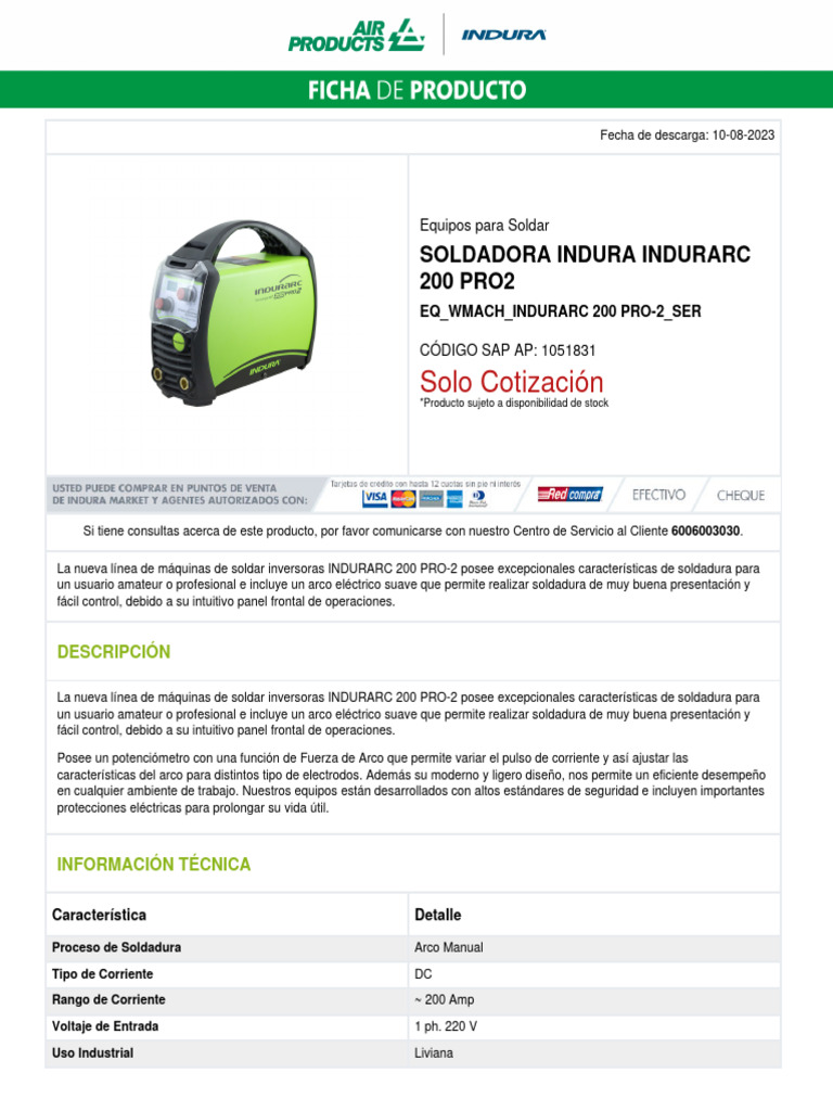 1051831-Soldadora Indura Indurarc 200 Pro2 | PDF