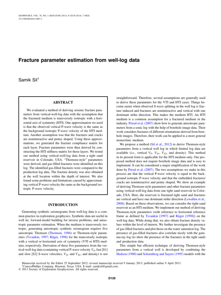 Fracture Parameter Estimation From Well-Log Data | PDF | Applied And Interdisciplinary Physics ...
