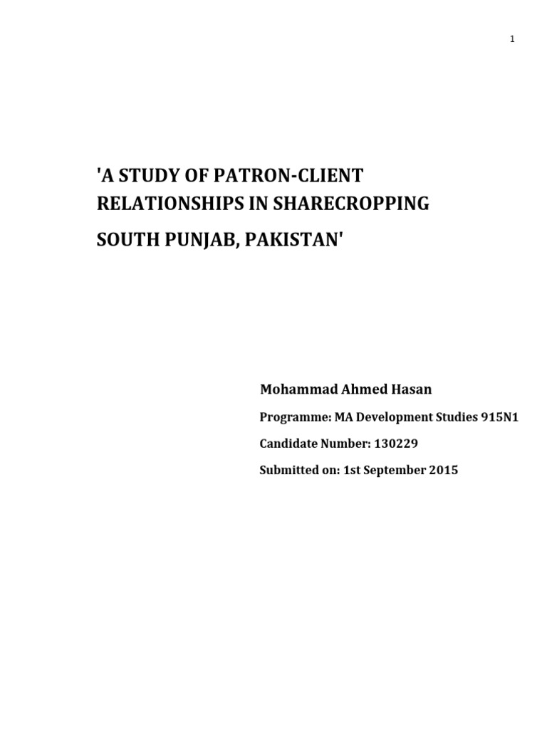 A Study of Patron Client Relationships in Sharecropping | PDF