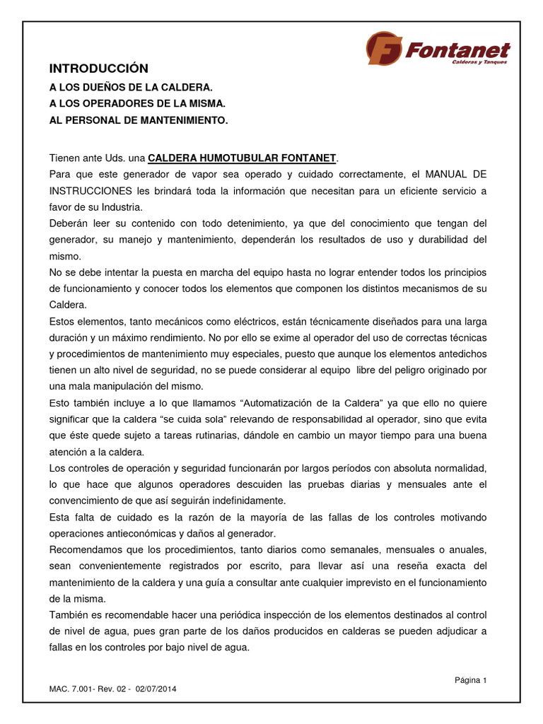 Manual de Caldera Fontanet | PDF | Filtración | Agua