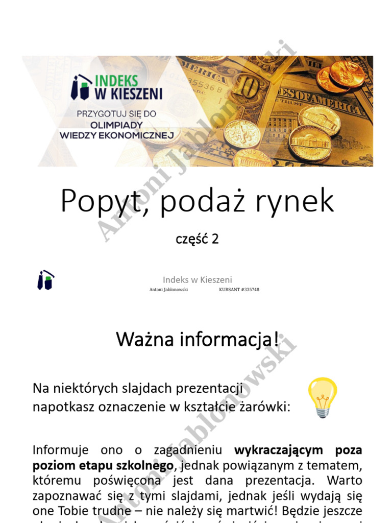 Popyt, Podaż, Rynek II-Antoni-Jabłonowski | PDF