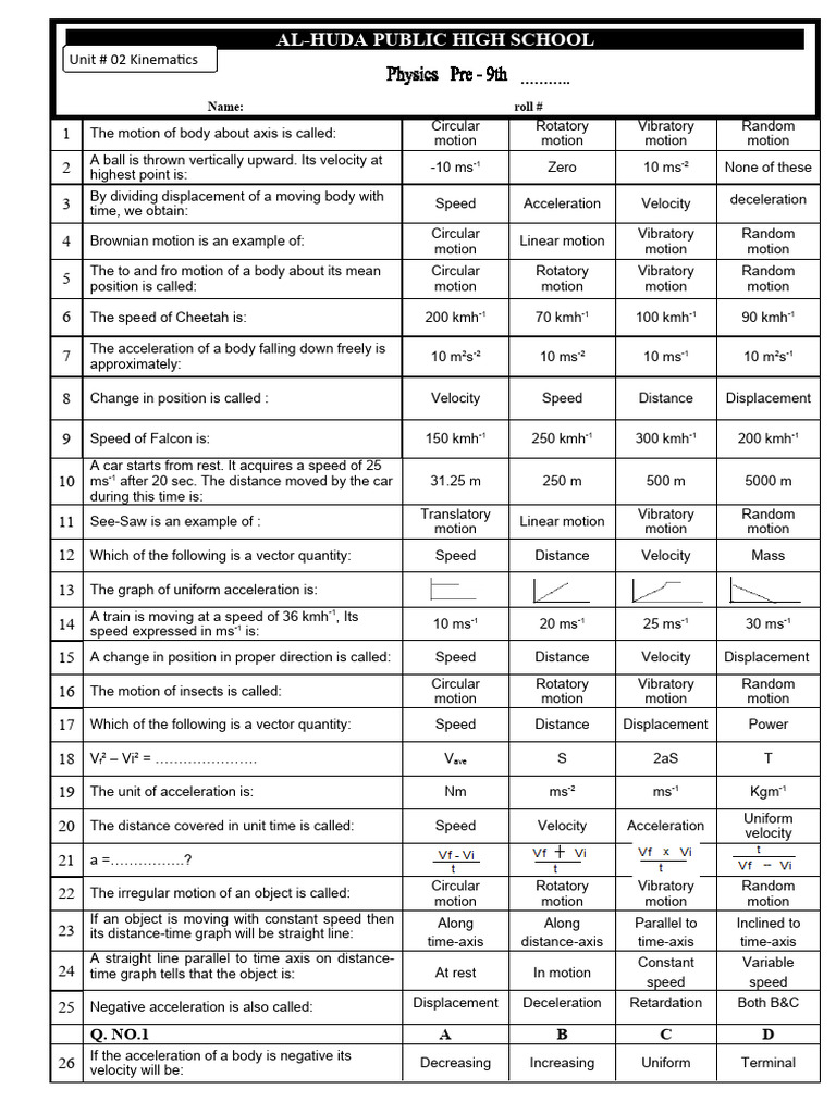 Test Unit # 02 Kinematics | PDF