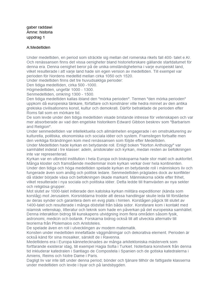 Historia 1B1 Uppdrag 1 | PDF