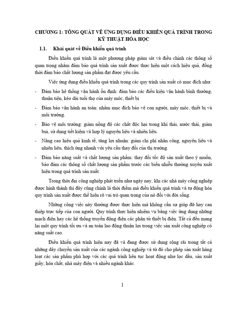 Ứng Dụng điều Khiển Quá Trình Trong Ngành Kỹ Thuật Hóa Học Pdf