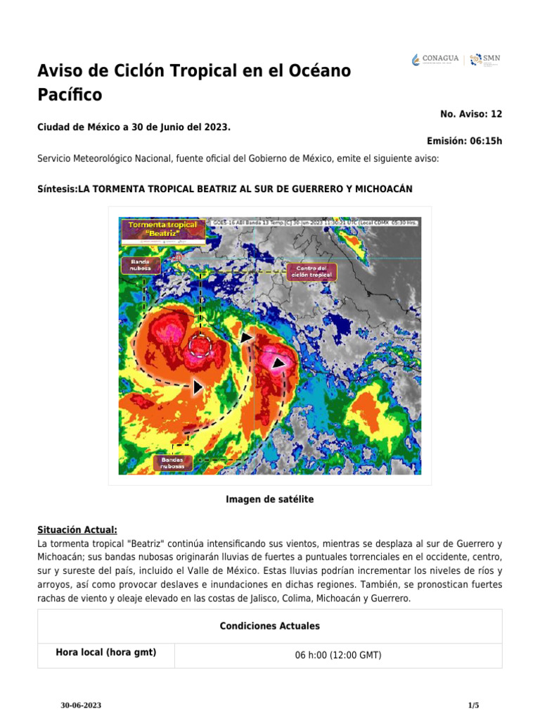 Aviso de Ciclón Tropical en El Océano Pacífico - 5412 | PDF | Ciclones tropicales | Tormentas
