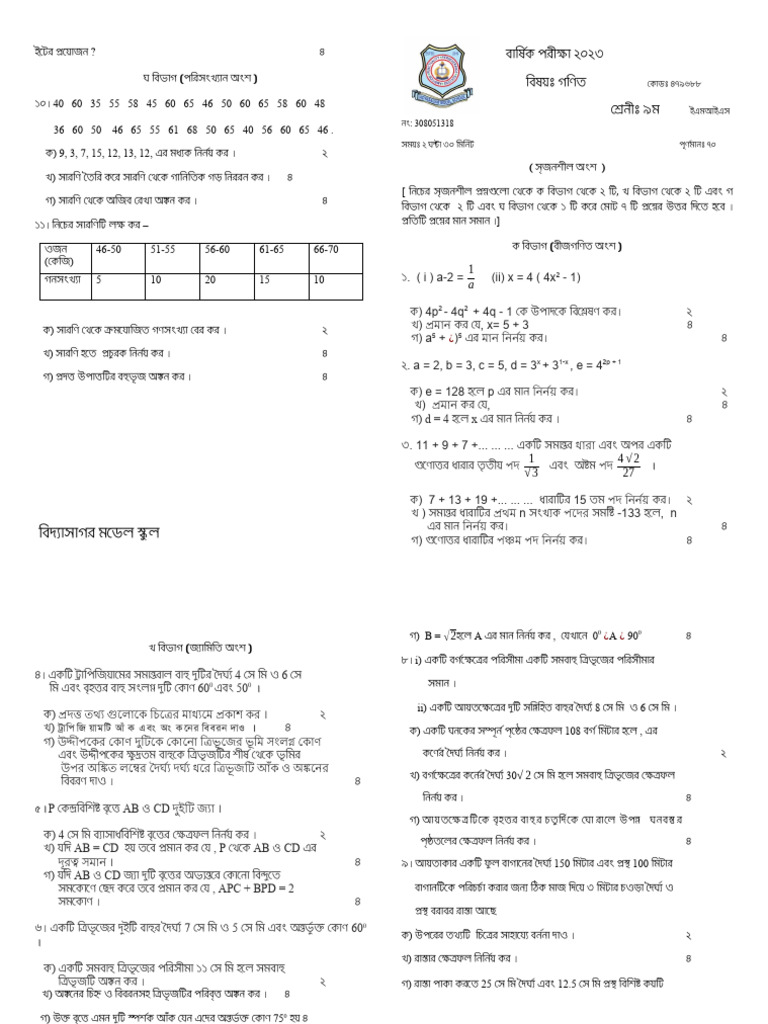 Class 9 Math CQ | PDF