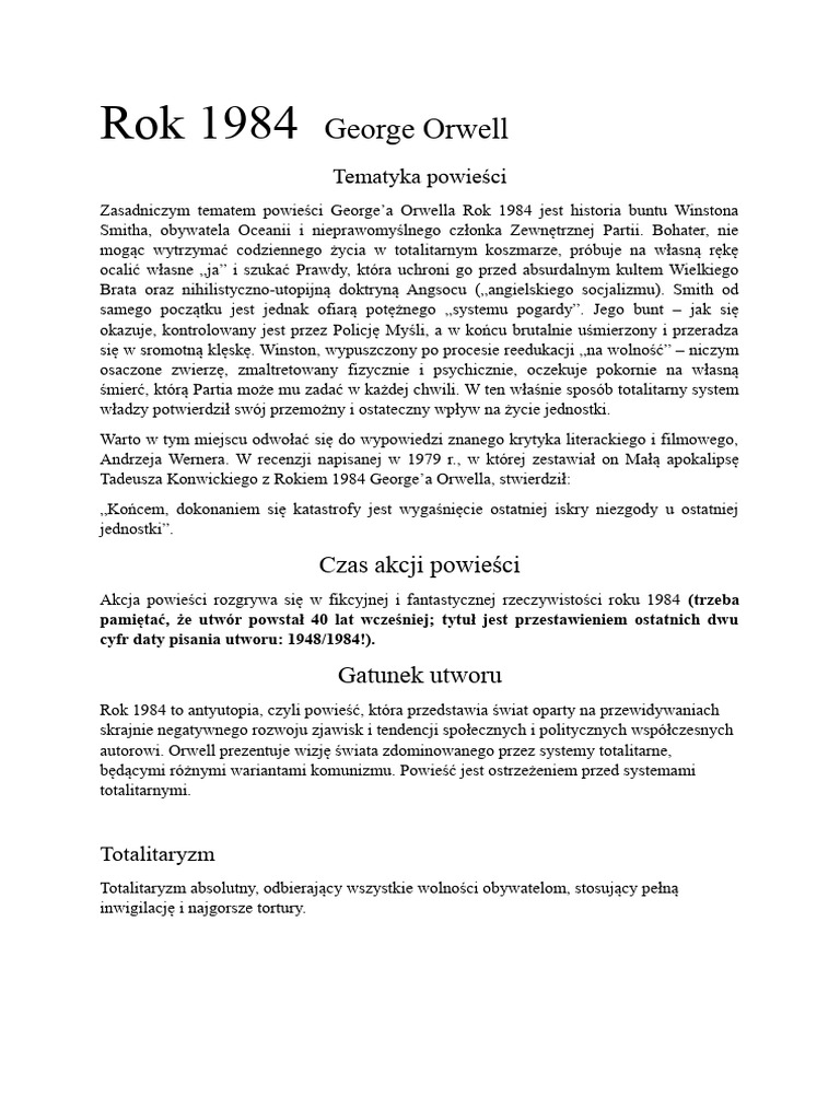 Rok 1984 George Orwell | PDF