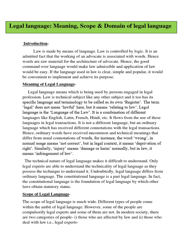 Legal Language - Meaning, Scope and Domain | PDF | Advocate | Scope ...