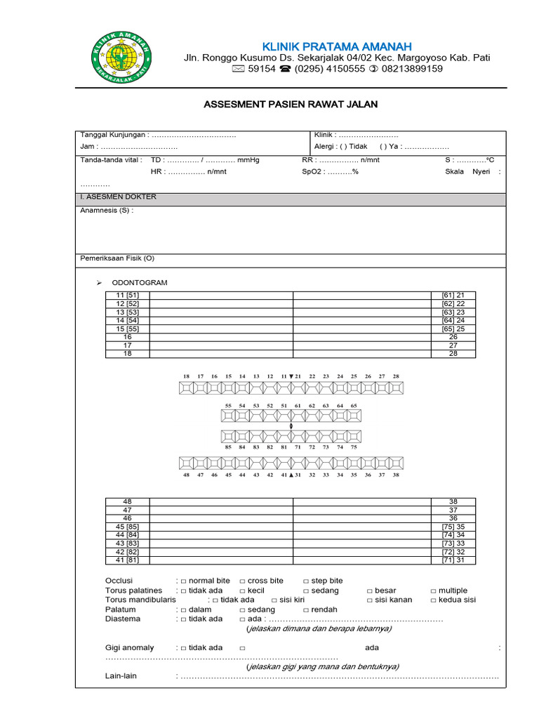 Form Kajian Awal Gigi Klinik Pratama Amanah | PDF