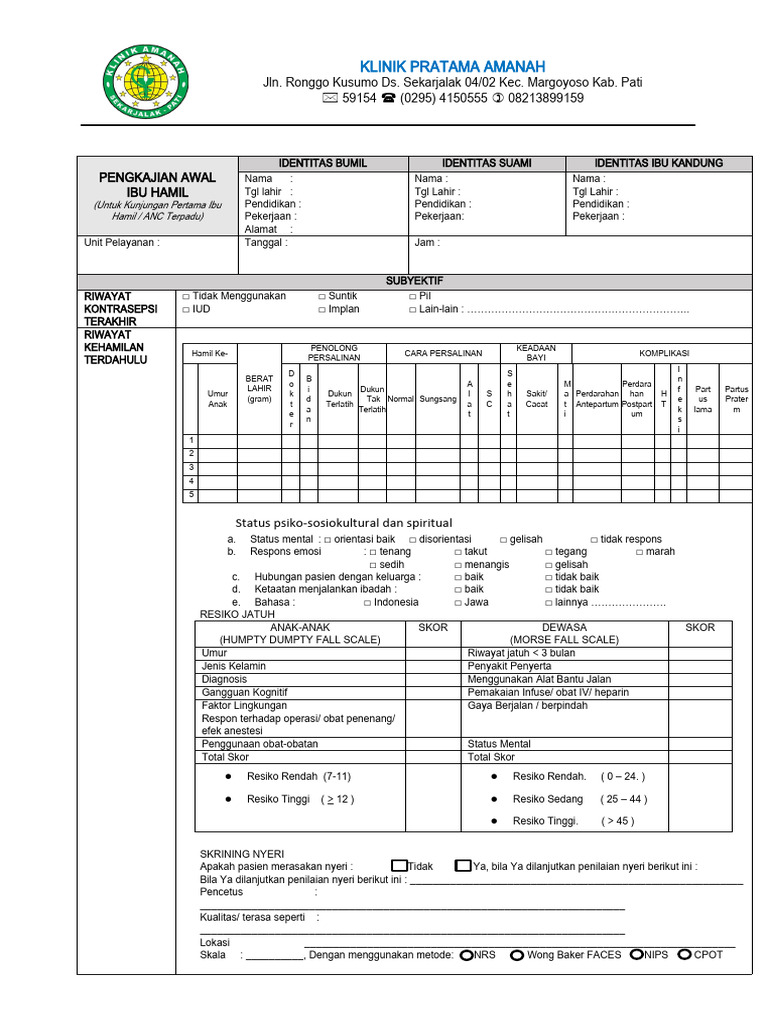 Form Kajian Awal Ibu Hamil Umum Dan Gigi Klinik Pratama Amanah | PDF