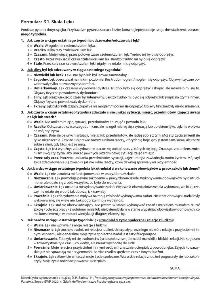 Formularz 3.1. Skala Lęku | PDF