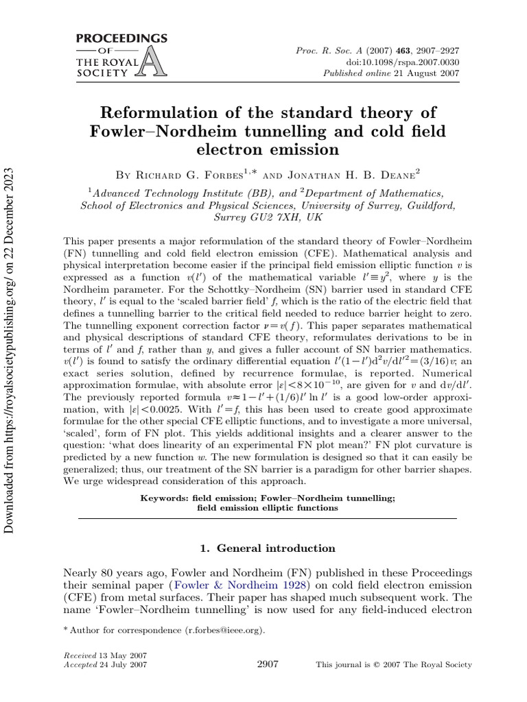 Forbes Et Al 2007 Reformulation of The Standard Theory of Fowler ...